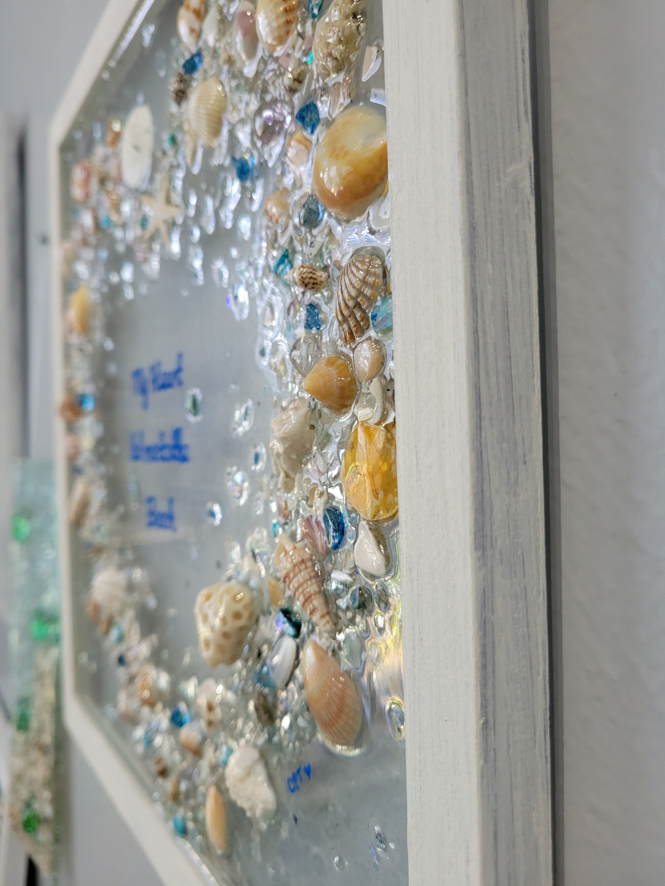 Inspirational Shell Beach Sign Framed Art Glass Shells & Resin - Etsy