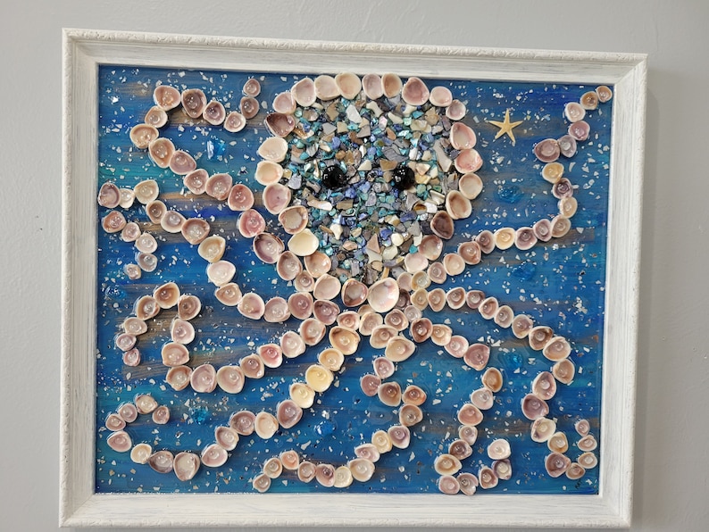 Beach Ocean Octopus Shell Art Glass & Resin Art Wall Hanging - Etsy