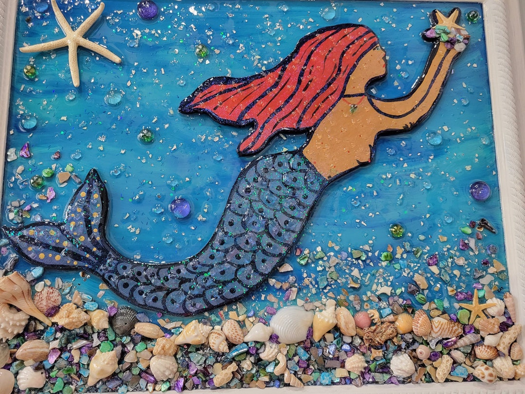 Mermaid Ocean Scene Seashell Resin Art Wall Hanging Picture - Etsy