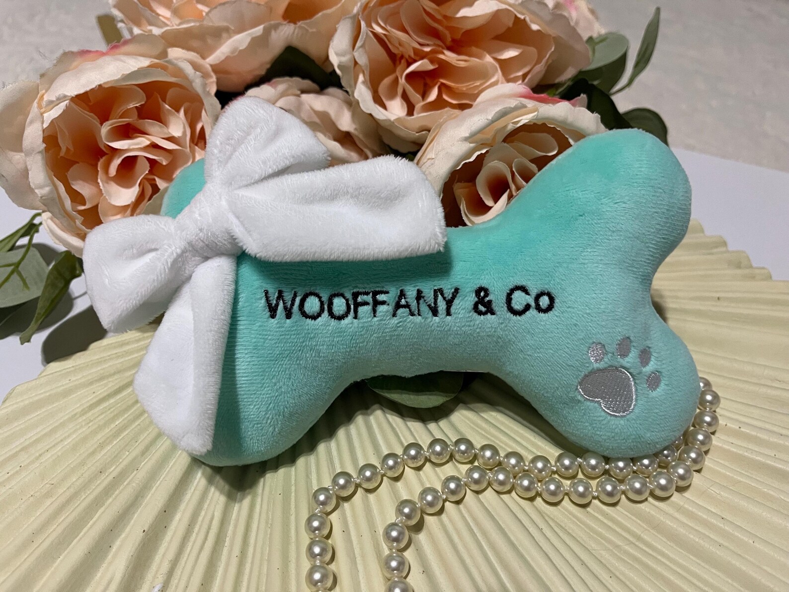 Teal Plush Dog Bone Toy: Handmade Squeaky Puppy Toy With Bow - Etsy