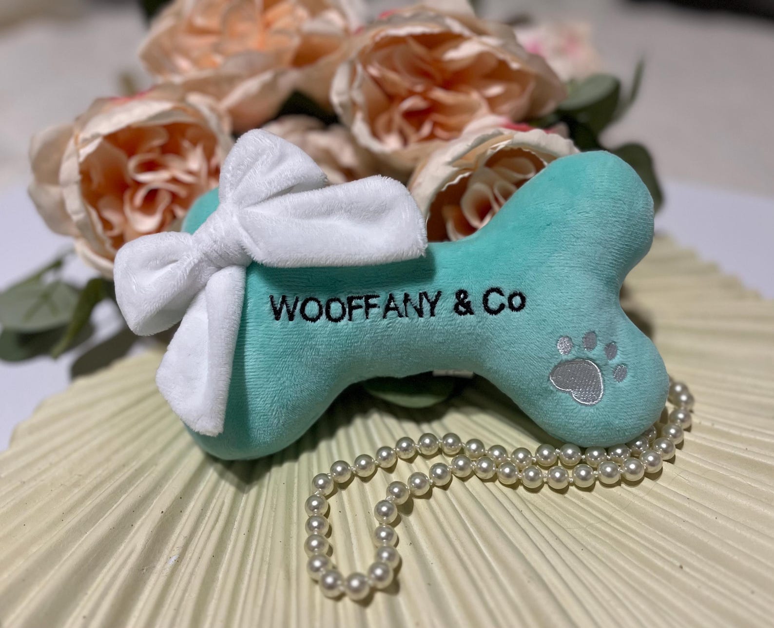 Teal Plush Dog Bone Toy: Handmade Squeaky Puppy Toy With Bow - Etsy