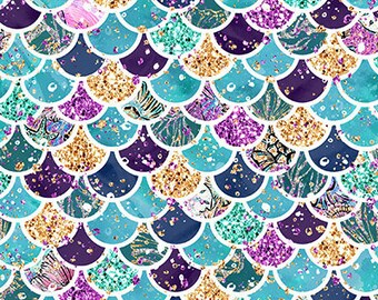 Mermaid Fabric, Mermaid Prints, Scales Fabric, Cotton Fabric, Cotton by ...