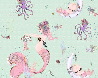 mermaid fabric mermaid prints scales fabric cotton fabric | Etsy