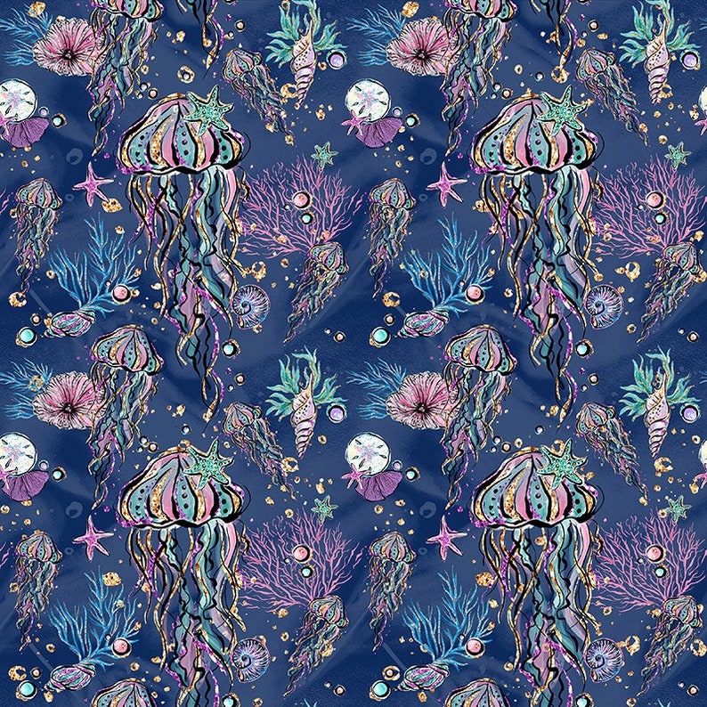 Mermaid Fabric Ocean Fabric Shell Fabric Cotton Fabric - Etsy