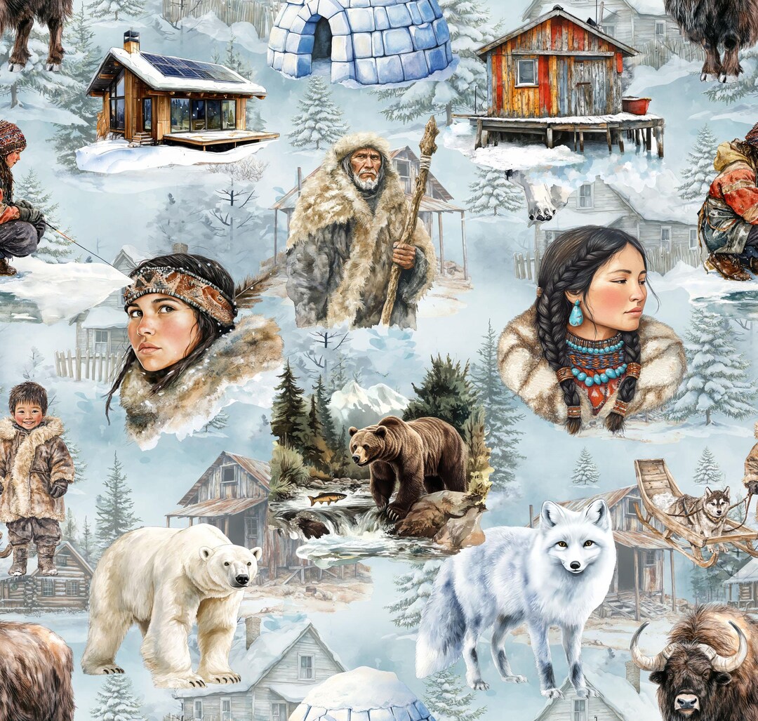 Arctic Fabric, Winter Village, Polar Fabric, Wilderness Art, Native ...