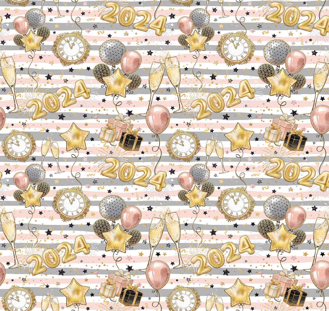 2024 New Years Fabric, Celebration Fabric, New Year Party Fabric, Party ...