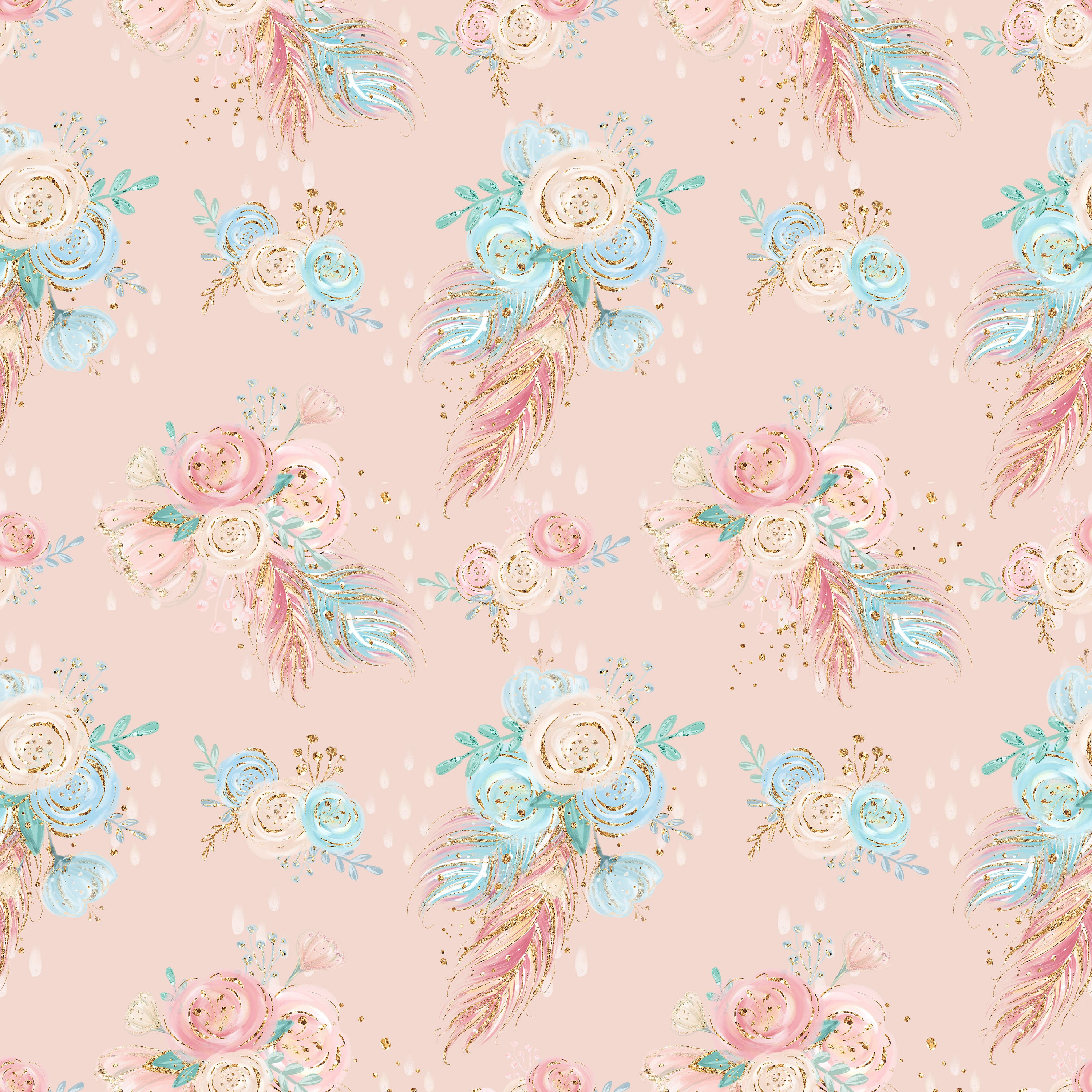 Floral Feathers Boho Fabric Feather Fabric Cotton Fabric Floral Fabric ...