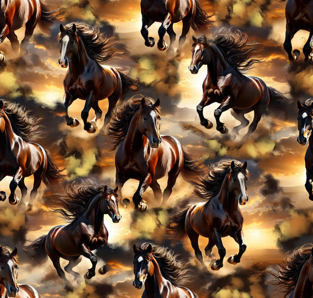 Horse Fabric, Cowboy Fabric, Amimal Fabric, Horses Running, Fabric by ...