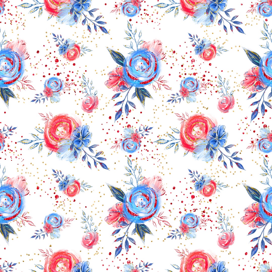 Patriotic Fabric, Red White and Blue, Patriotic Floral, 4th of July ...