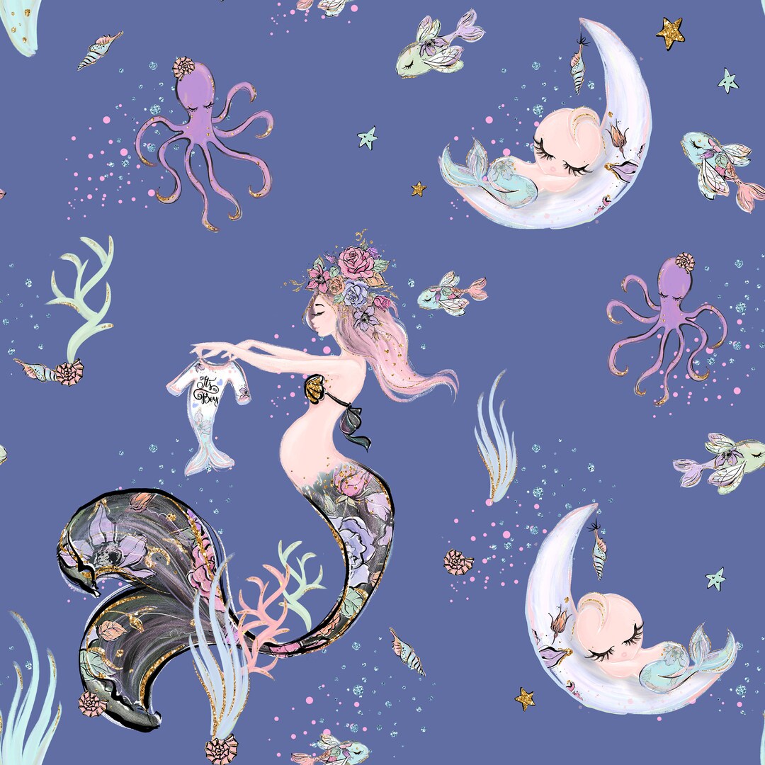 Mermaid Fabric, Mermaid Baby, Knit Fabric, Cotton Fabric, Cotton by the ...