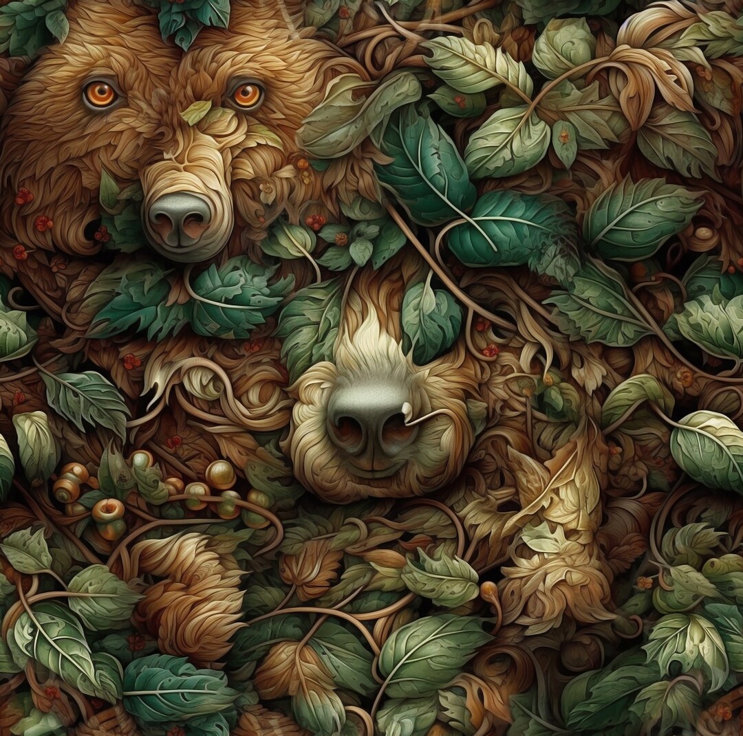 Bear Fabric, Hidden Bear, Hiding Bear, Cute Bear, Cotton by the Yard ...