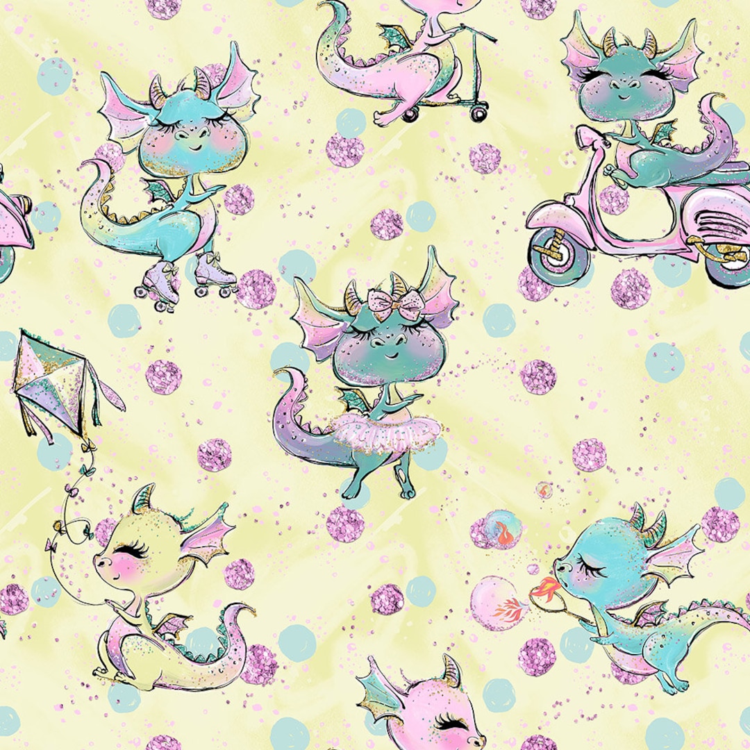 Dragon Fabric, Cotton Fabric, Knit Fabric, Knit by the Yard, Girl ...