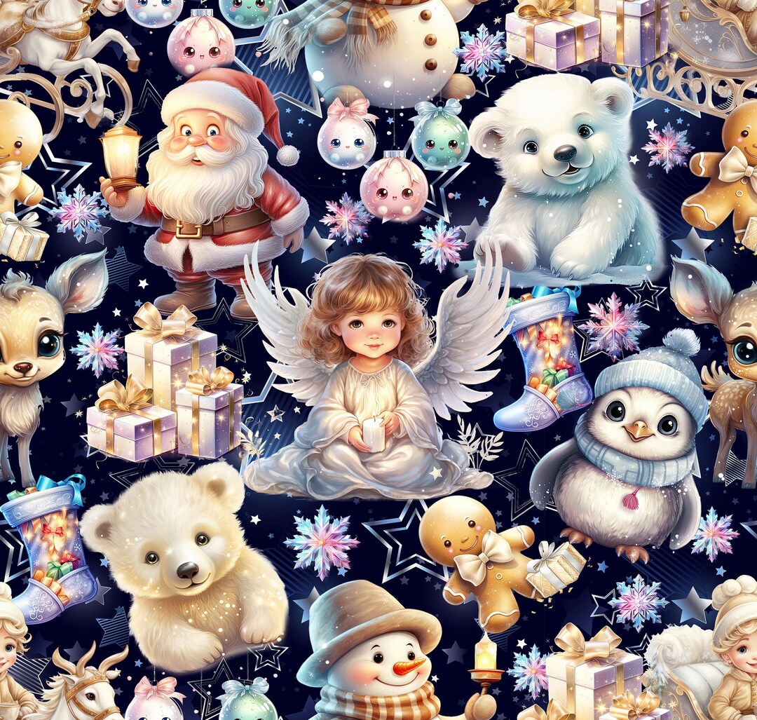 Christmas Fabric, Angel Fabric, Snow Man, Cotton Fabric, Fabric by the ...