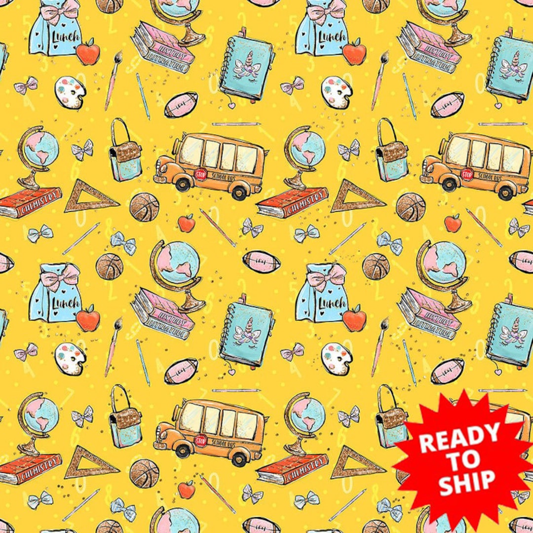 School Fabric, School Bus Fabric, School Supplies Fabric, Cotton Fabric ...