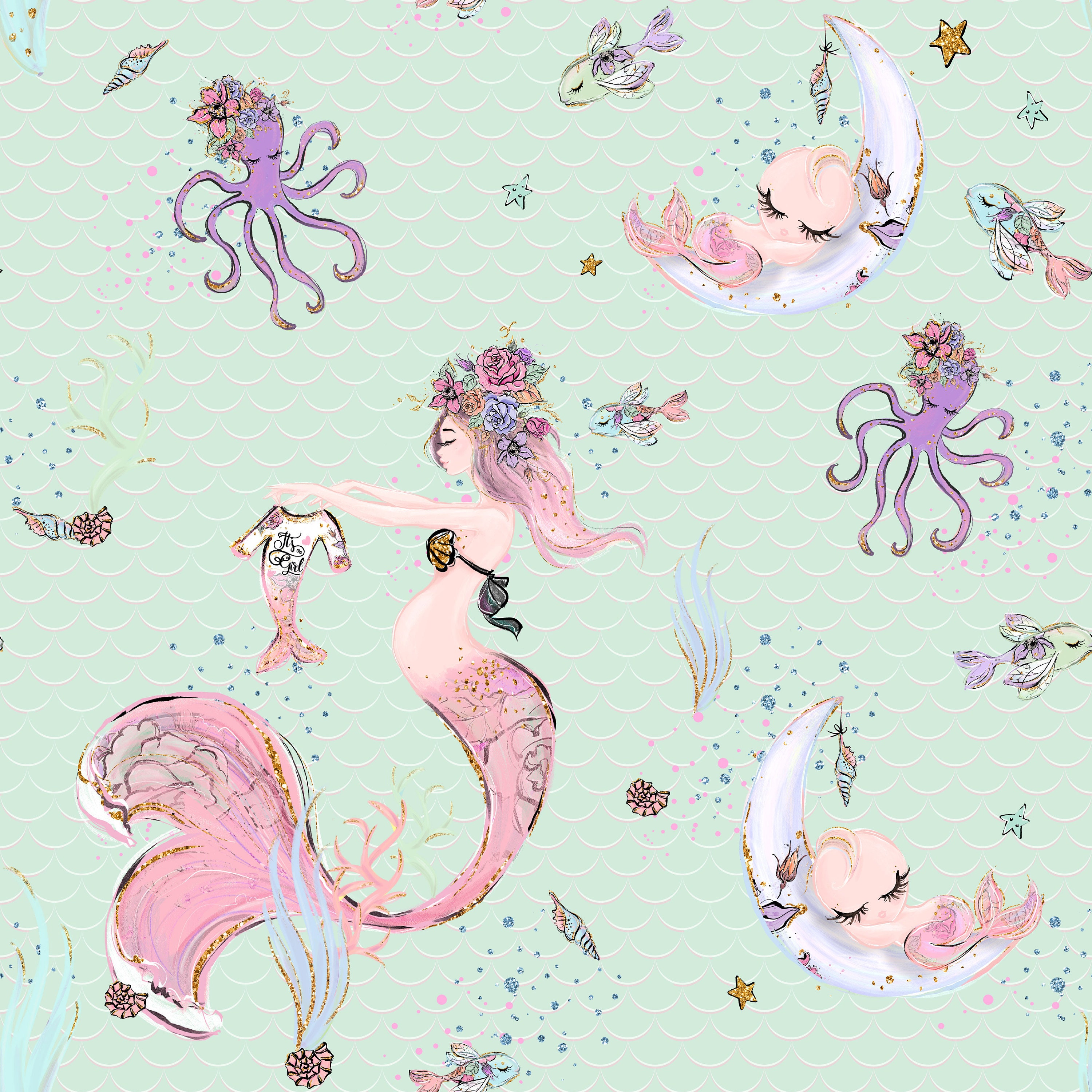 Mermaid Fabric Mermaid Baby Knit Fabric Cotton Fabric - Etsy