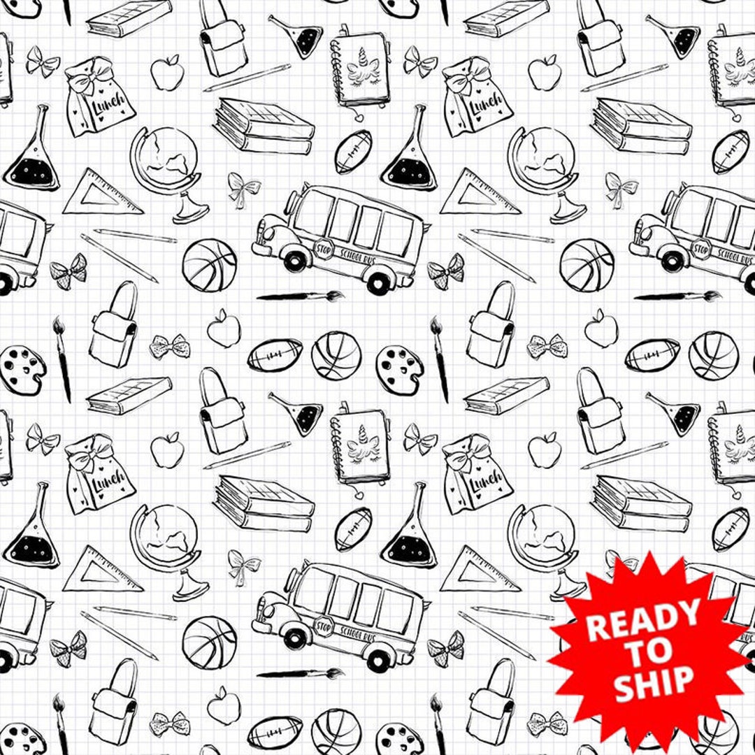 School Fabric, School Bus Fabric, School Supplies Fabric, Cotton Fabric ...