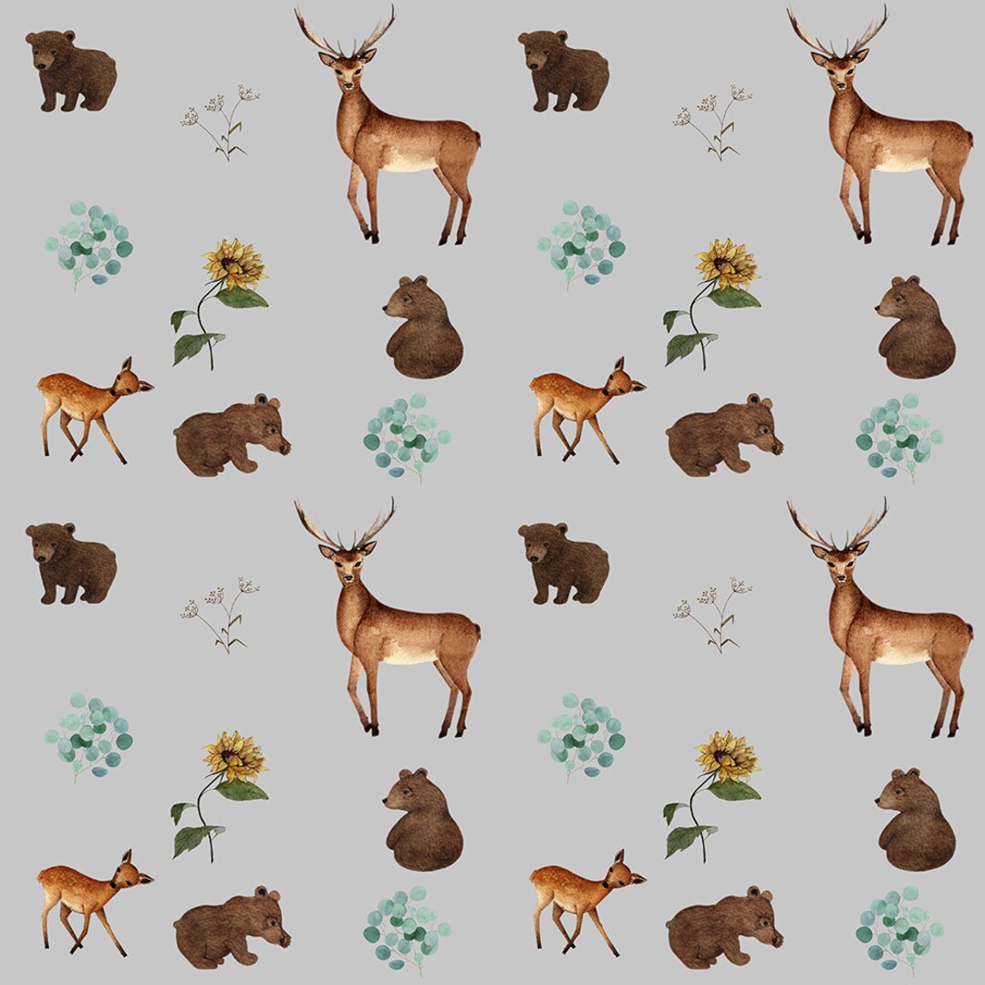 S83 Woodland Fabric Deer Fabric Cotton Fabric Floral Fabric Boho Fabric ...