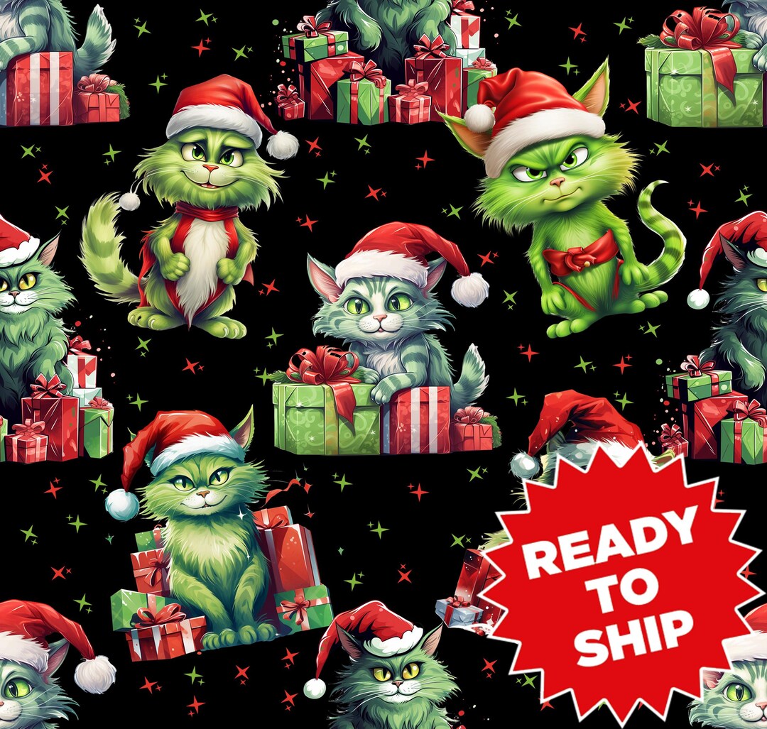 Cute Cats, Animal Fabric, Christmas Fabric, Cotton Fabric, Fabric by ...