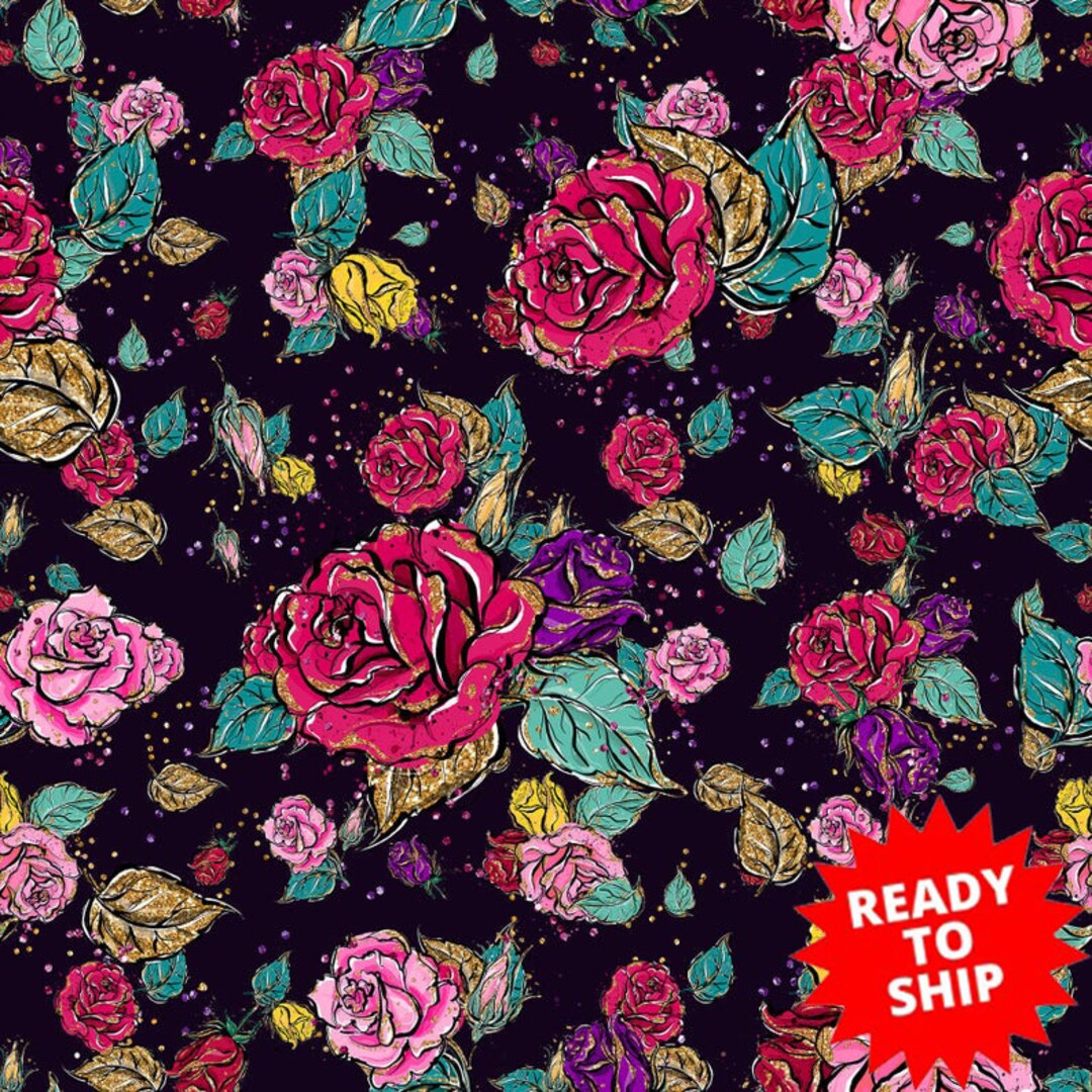 Floral Fabric, Roses and Skulls, Roses Fabric, Floral Skulls, Cotton by ...