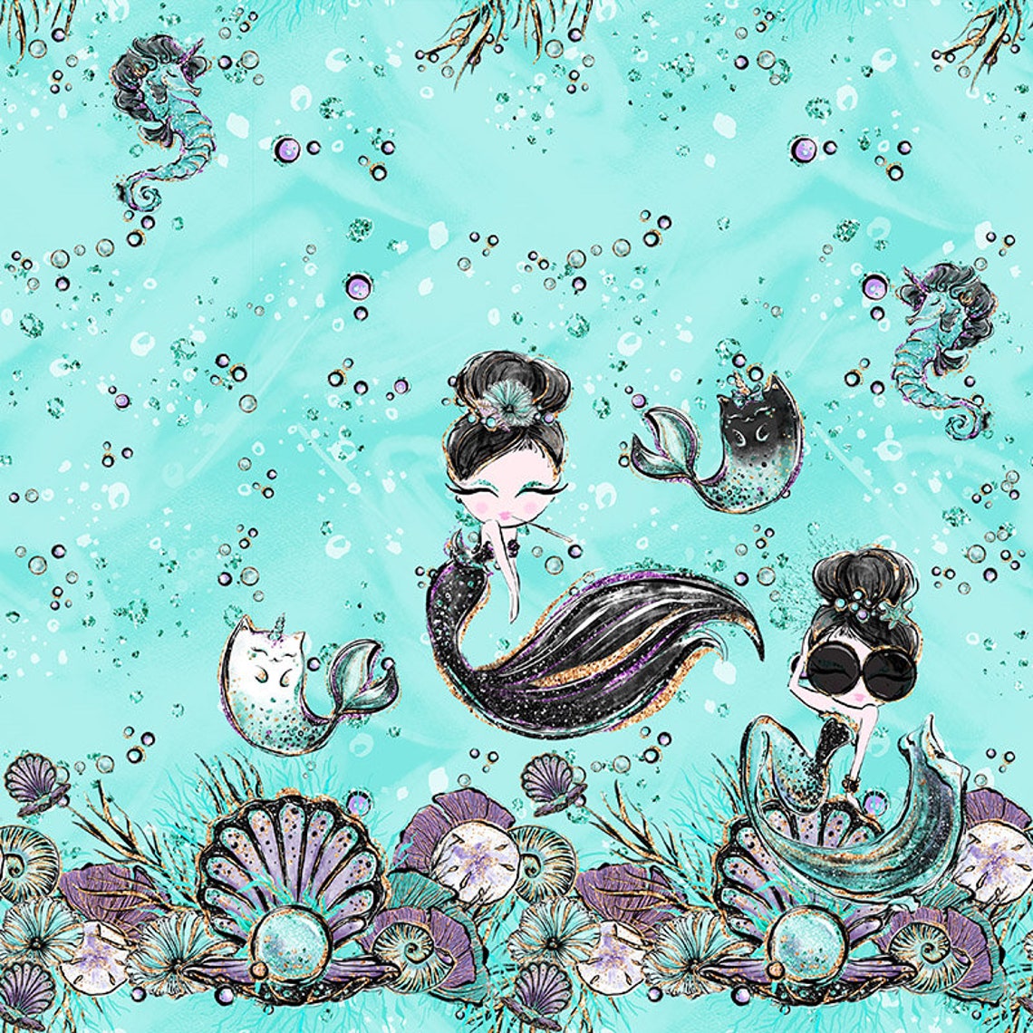 Mermaid Fabric Audrey Hepburnocean Fabriccotton Fabric - Etsy