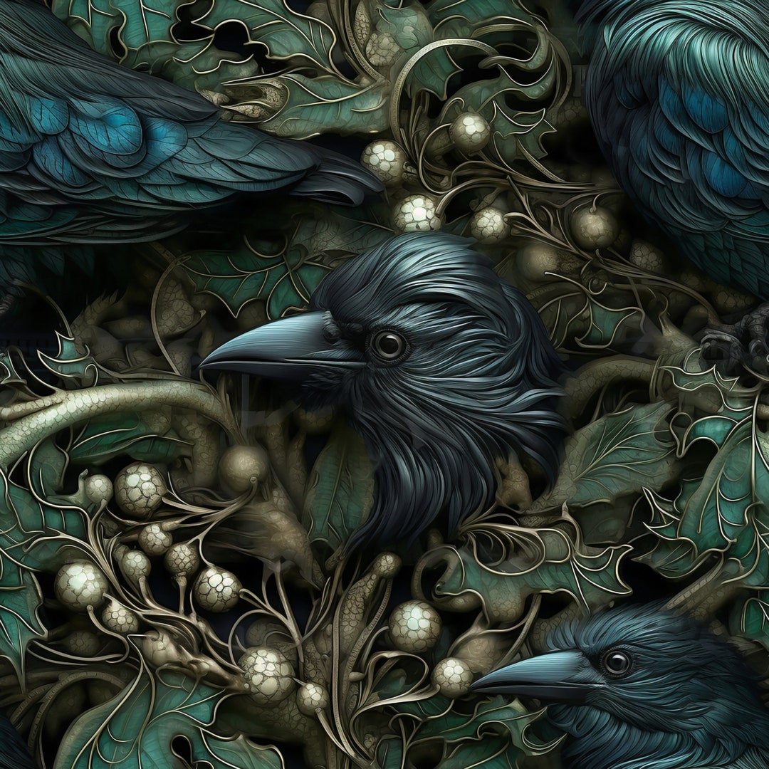 Crow Fabric, Hidden Crow, Hiding Crow, Black Crow, Cotton by the Yard ...