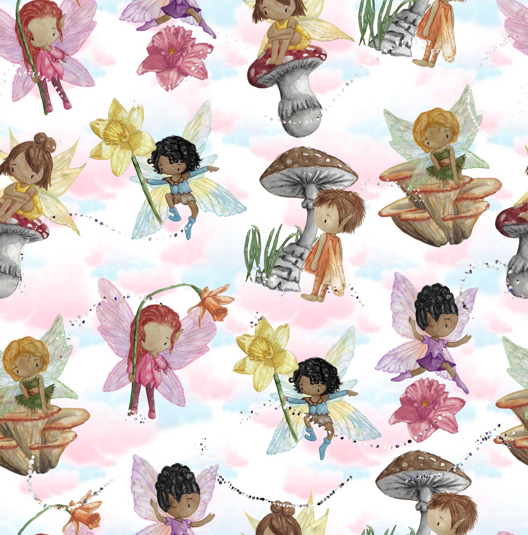 Fairy Fabric, Clouds Fabric, Kids Fabric, Cotton by the Yard, Cotton ...