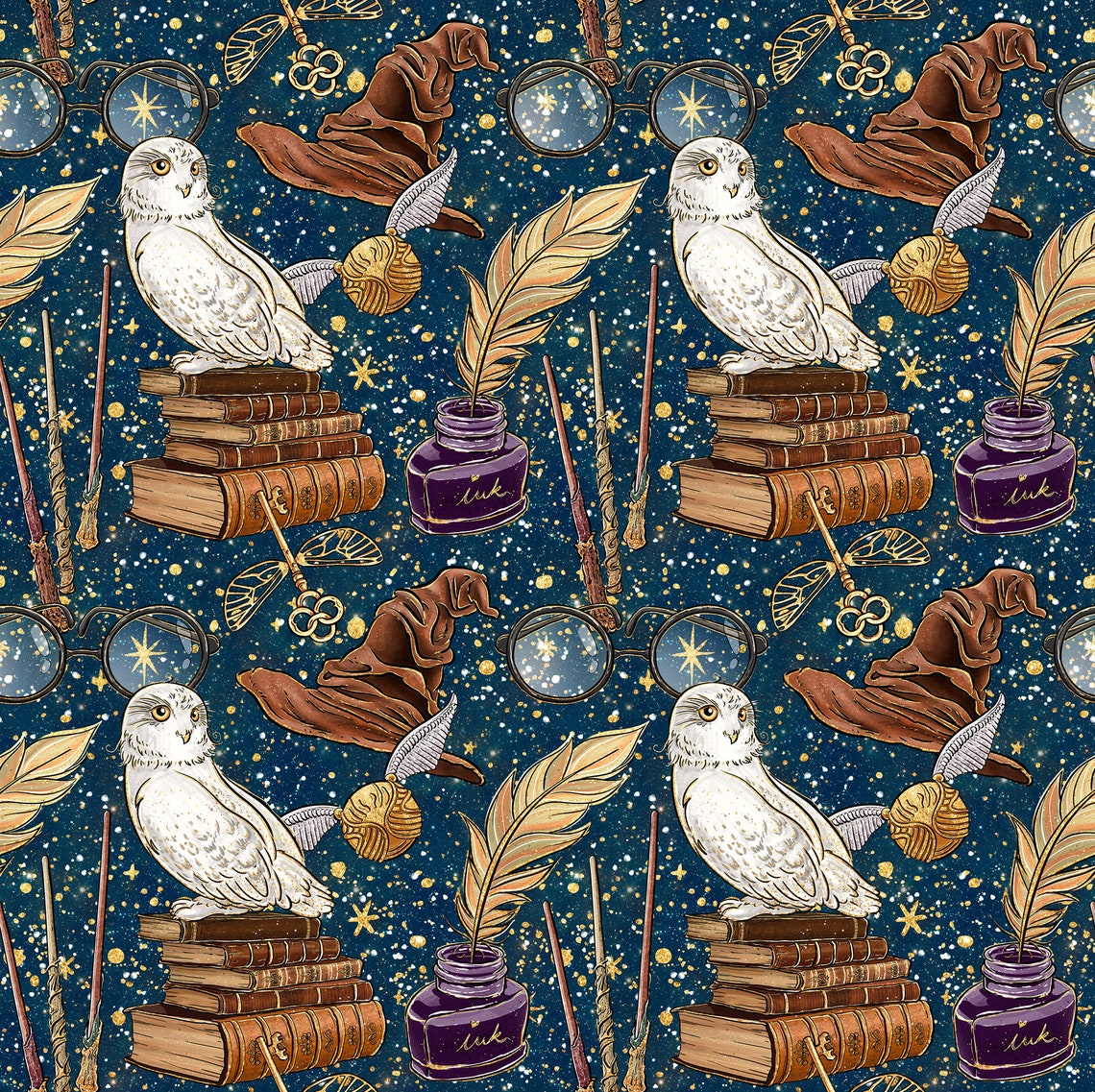 Wizard Fabric Wizard Prints Owl Fabric Magic Fabric - Etsy