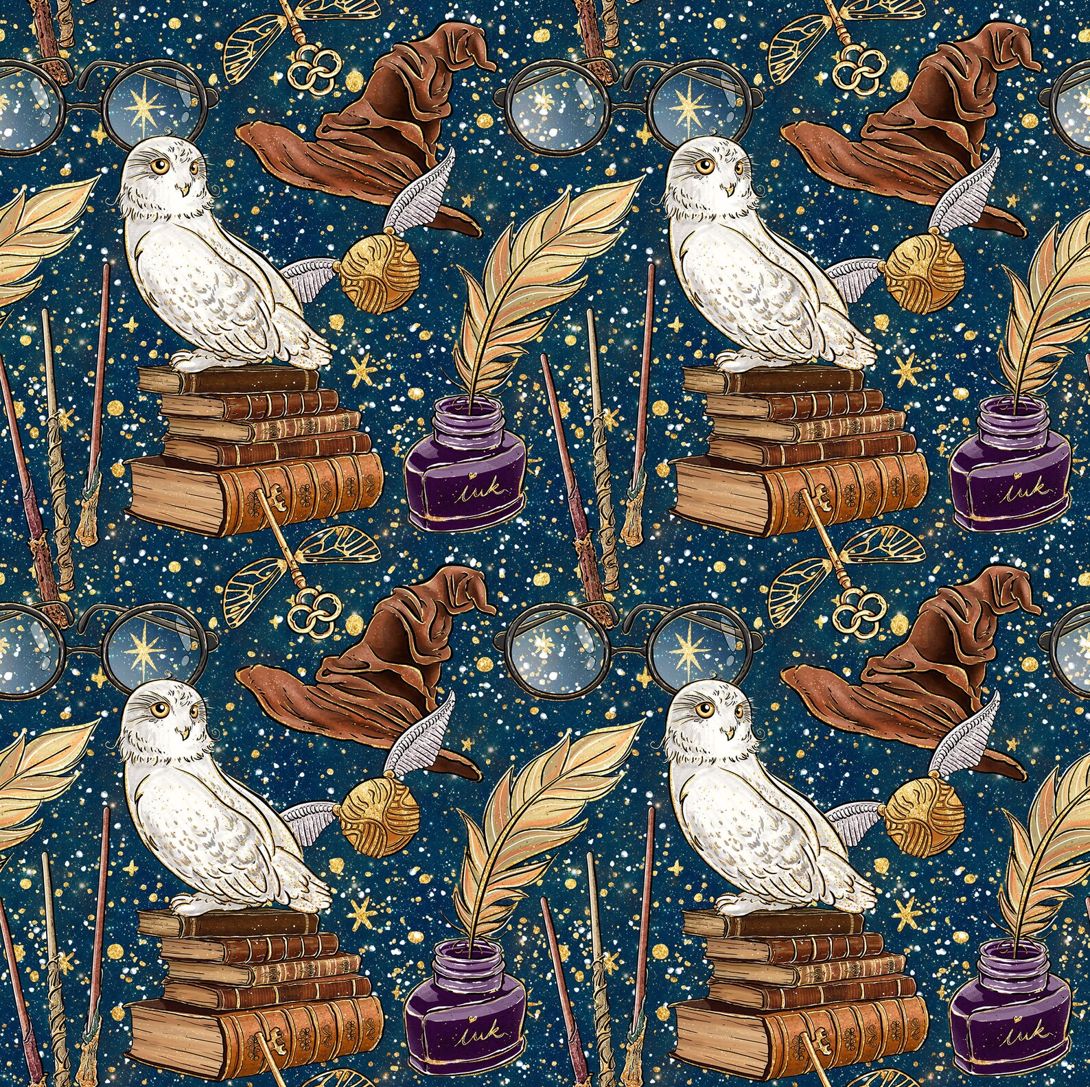 Wizard Fabric Wizard Prints Owl Fabric Magic Fabric - Etsy