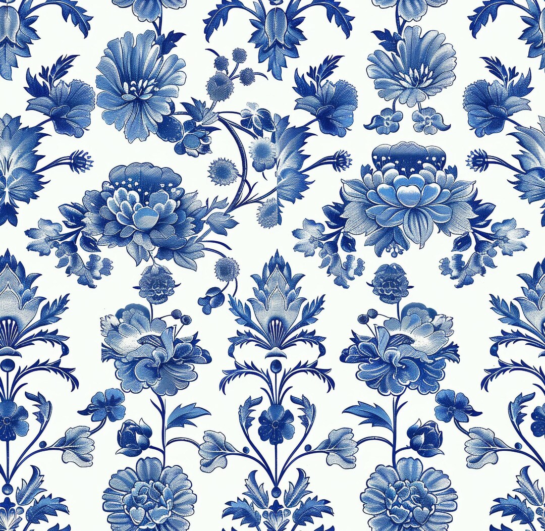 Chinoiserie Floral 3, Blue Floral, Chinese Floral, Fabric by the Yard ...