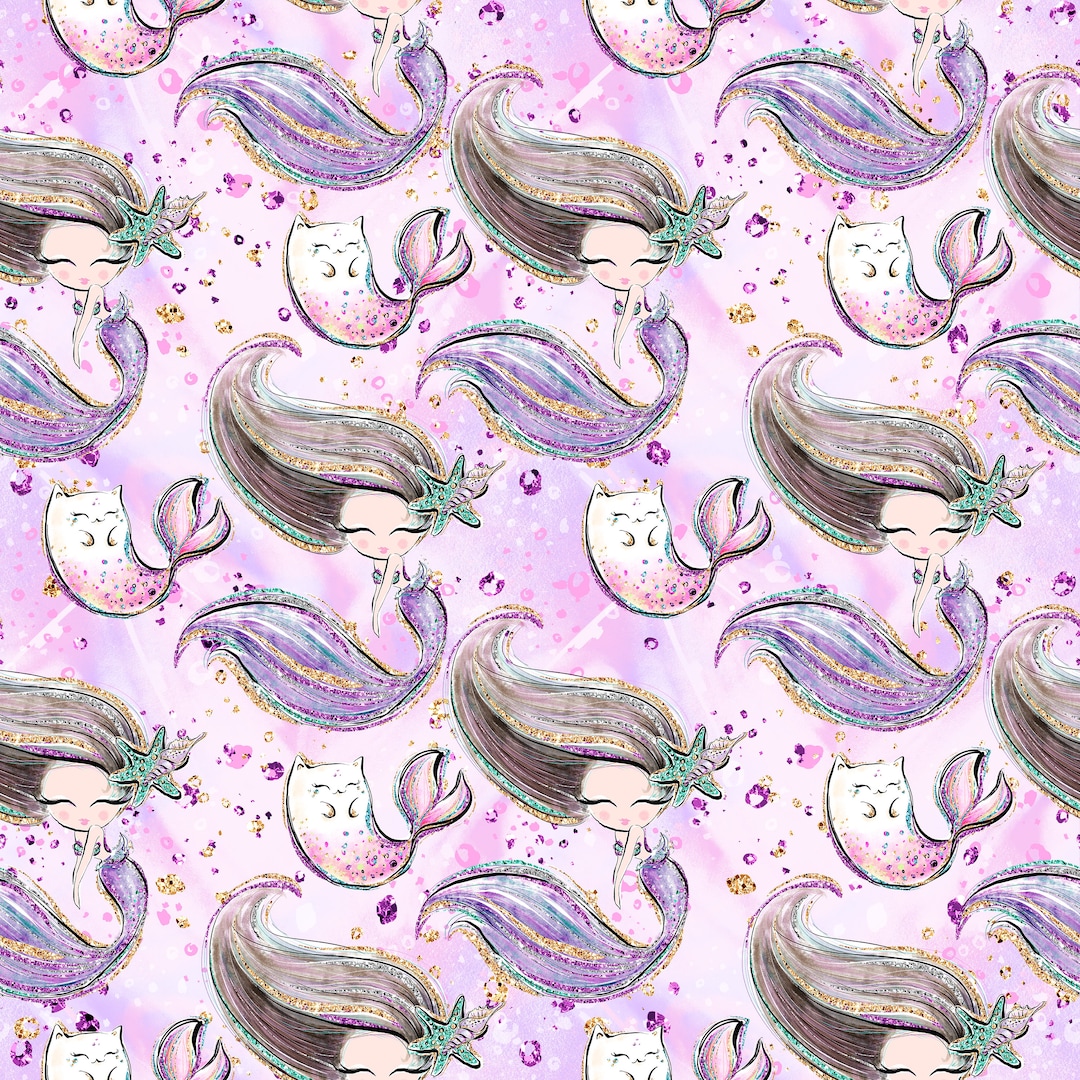 Mermaid Fabric, Mermaid Prints, Knit Fabric, Cotton Fabric, Cotton by ...