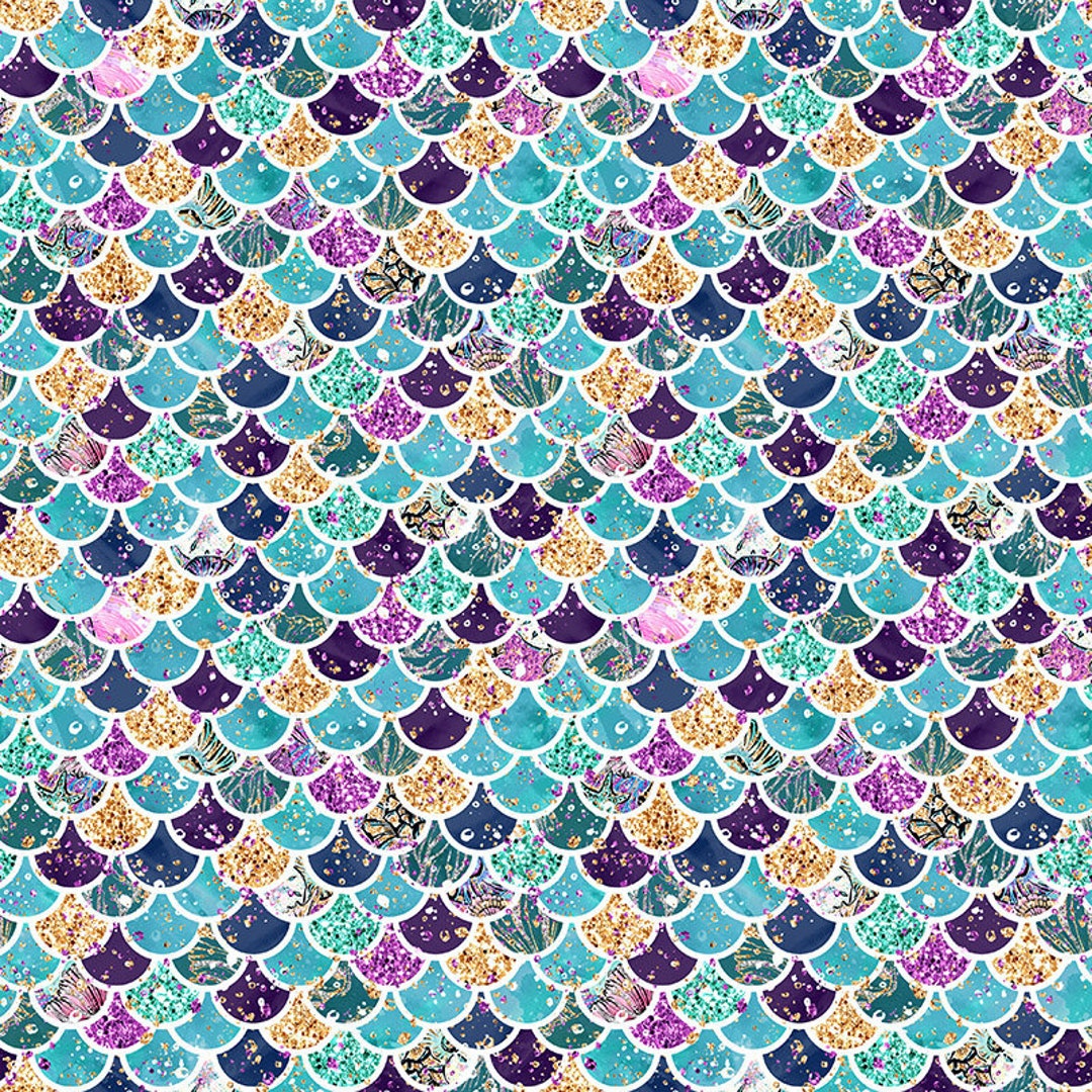 Mermaid Fabric, Ocean Fabric, Shell Fabric, Cotton Fabric, Knit Fabric ...