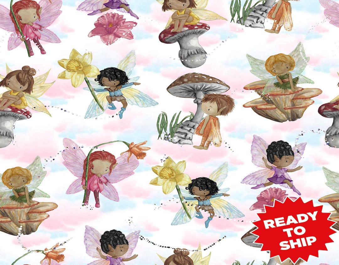 Fairy in Fabric, Clouds Fabric, Kids Fabric, Cotton by the Yard, Cotton ...