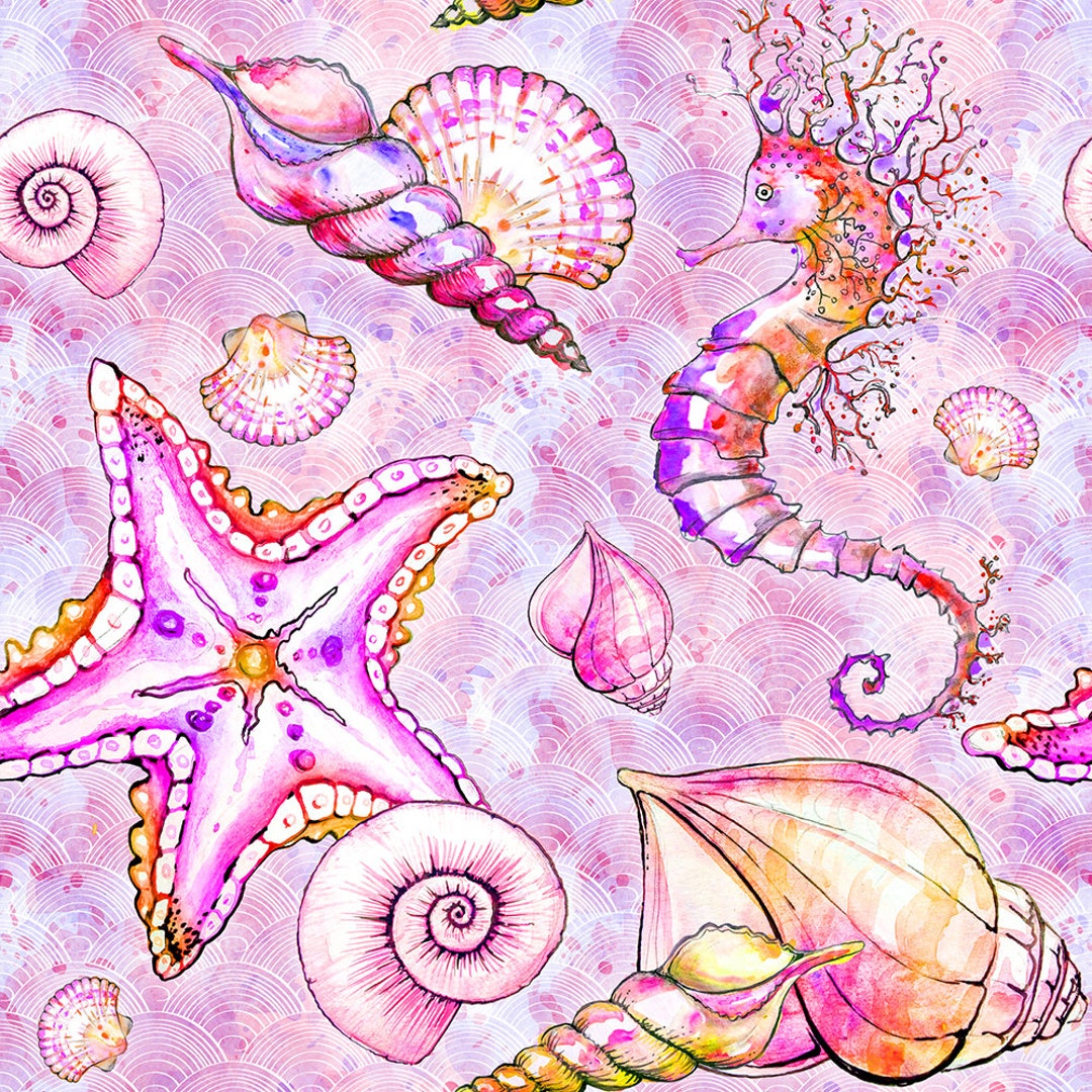 Mermaid Fabric, Mermaid Prints, Knit Fabric, Cotton Fabric, Cotton by ...