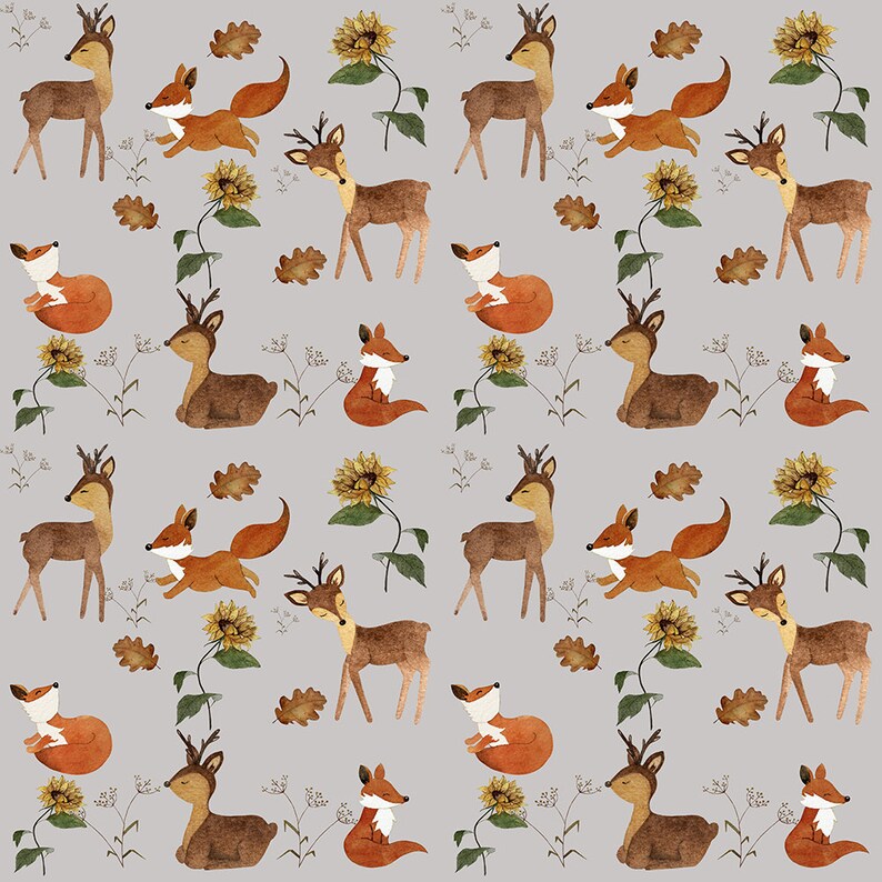 S79 Woodland Fabric Deer Fabric Cotton Fabric Floral Fabric - Etsy