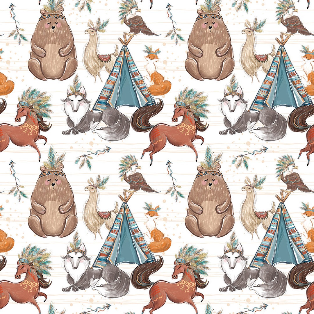 Teepee Fabric Woodland Fabric Llama Fabric Cotton Fabric Fox Fabric ...