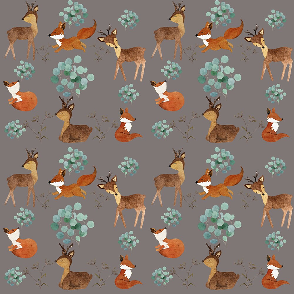 Woodland fabric deer fabric cotton fabric floral fabric boho | Etsy