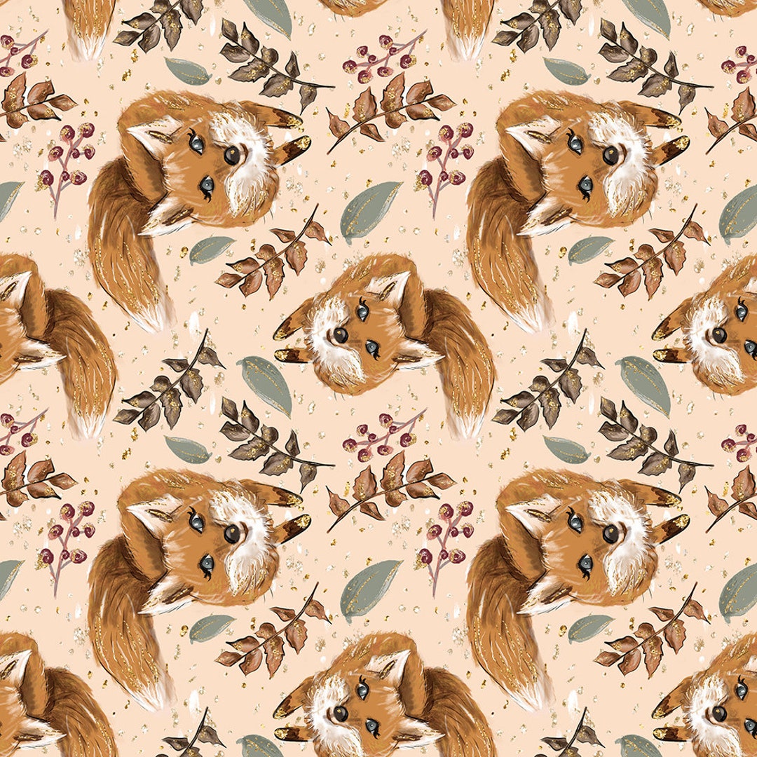 S144 Fox Fabric Leaf Fabric Woodland Fabric Cotton Fabric Knit Fabric ...
