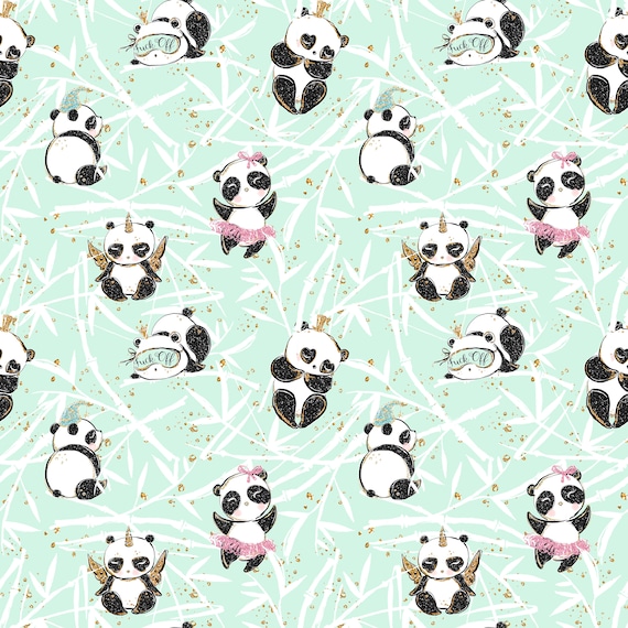 Fabric Jewelry & Beauty Pandas on the rainbow navy background baby ...