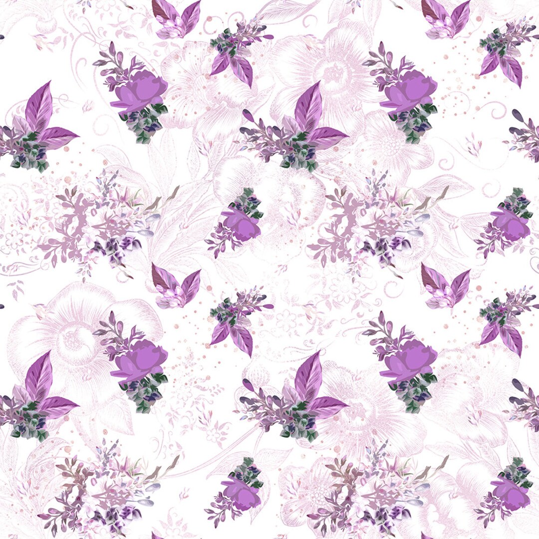 S234 Purple Floral, Pink Floral, Cotton by the Yard, Fleece Fabric ...