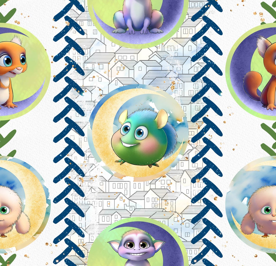 Cute Monster Fabric, Monsters Fabric, Mice Fabric, Cotton by the Yard ...