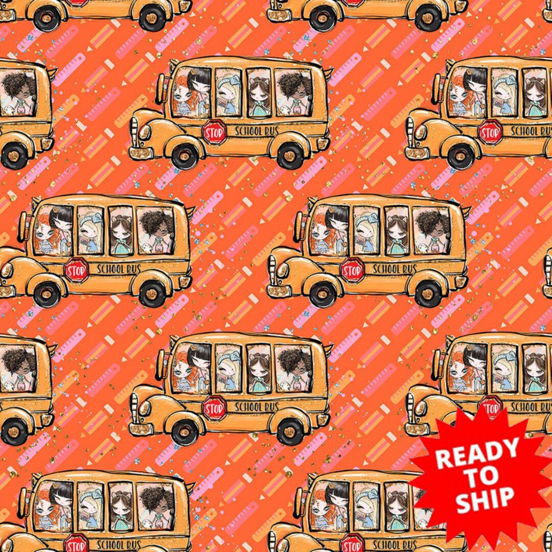 School Fabric, School Bus Fabric, School Supplies Fabric, Cotton Fabric ...