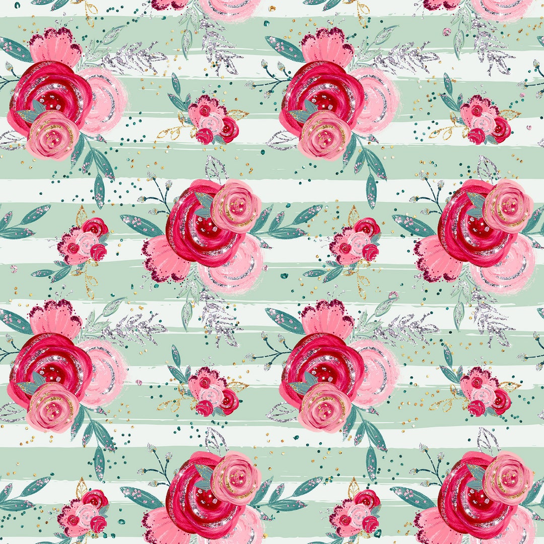 S270 Floral Fabric, Valentine Floral, Knit Fabric, Rose Prints, Cotton ...