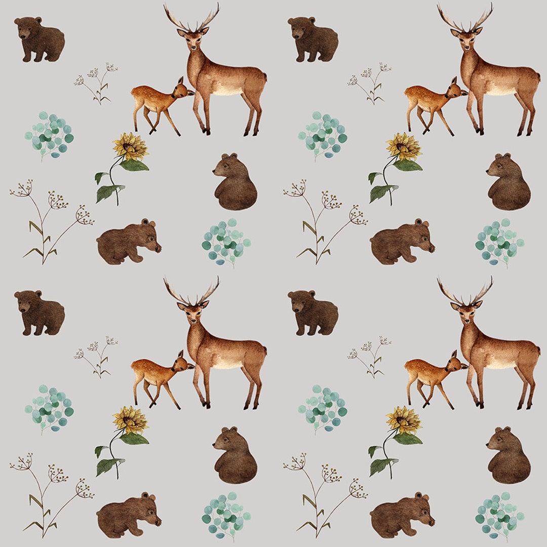 S103 Woodland Fabric Deer Fabric Cotton Fabric Floral Fabric Boho ...
