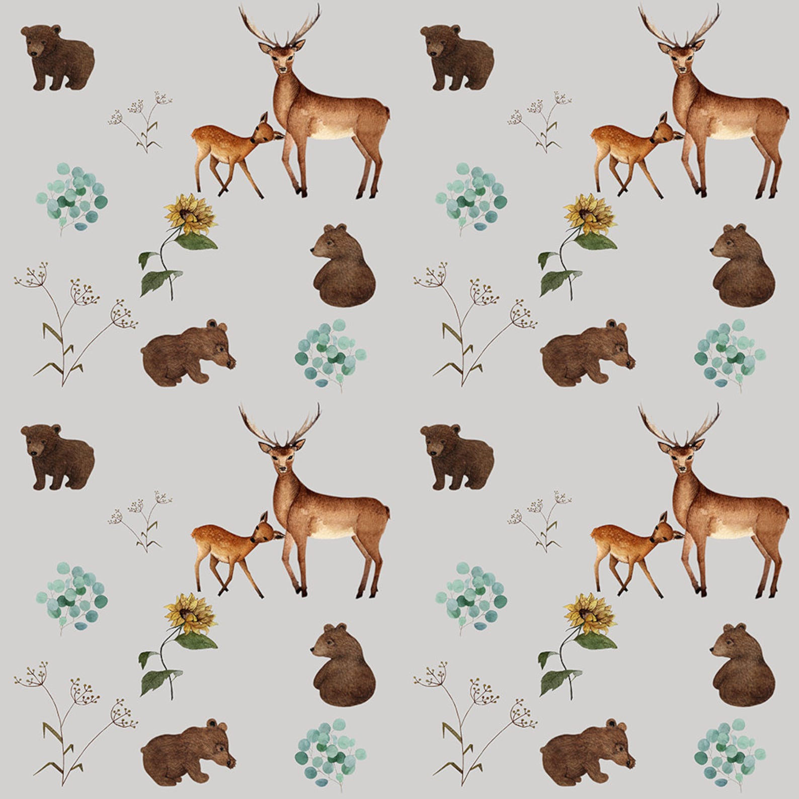 S103 Woodland Fabric Deer Fabric Cotton Fabric Floral Fabric - Etsy