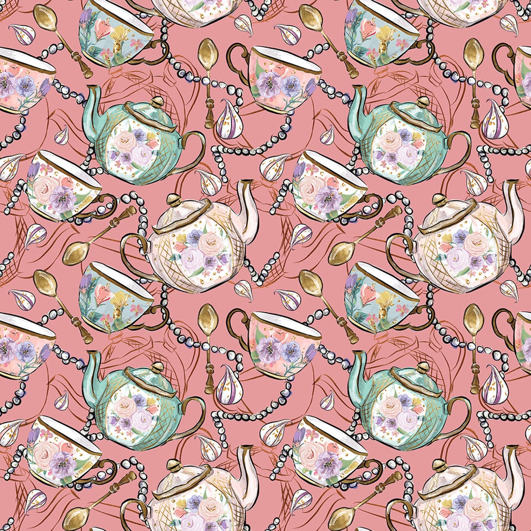 Floral Fabric, Tea Party Fabric,cotton Fabric, Knit Fabric, Cupcake ...