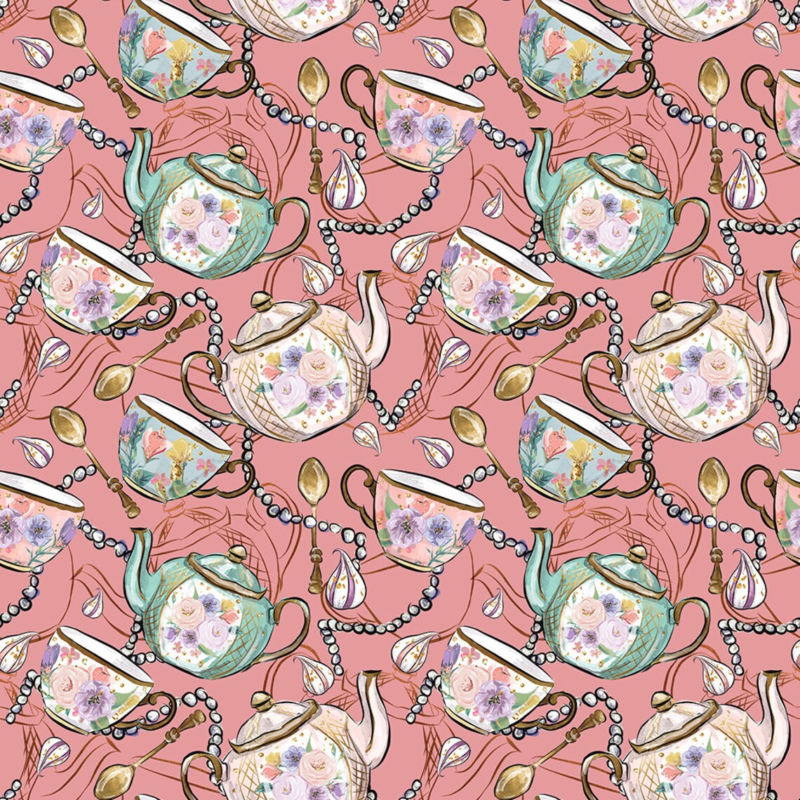 Floral Fabric, Tea Party Fabric,cotton Fabric, Knit Fabric, Cupcake ...