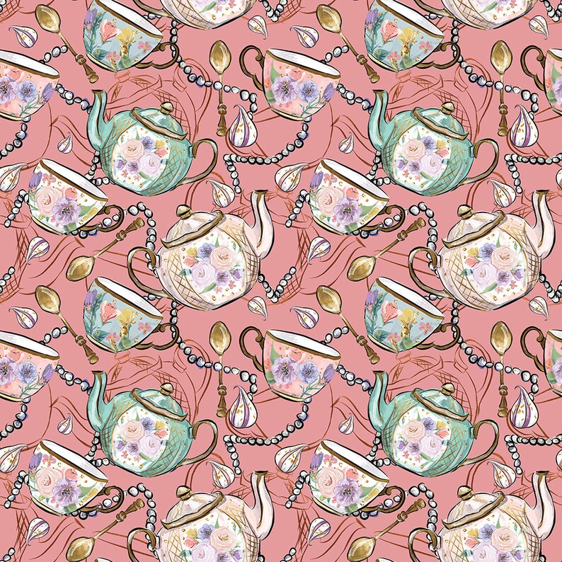 Floral Fabric, Tea Party Fabric,cotton Fabric, Knit Fabric, Cupcake ...