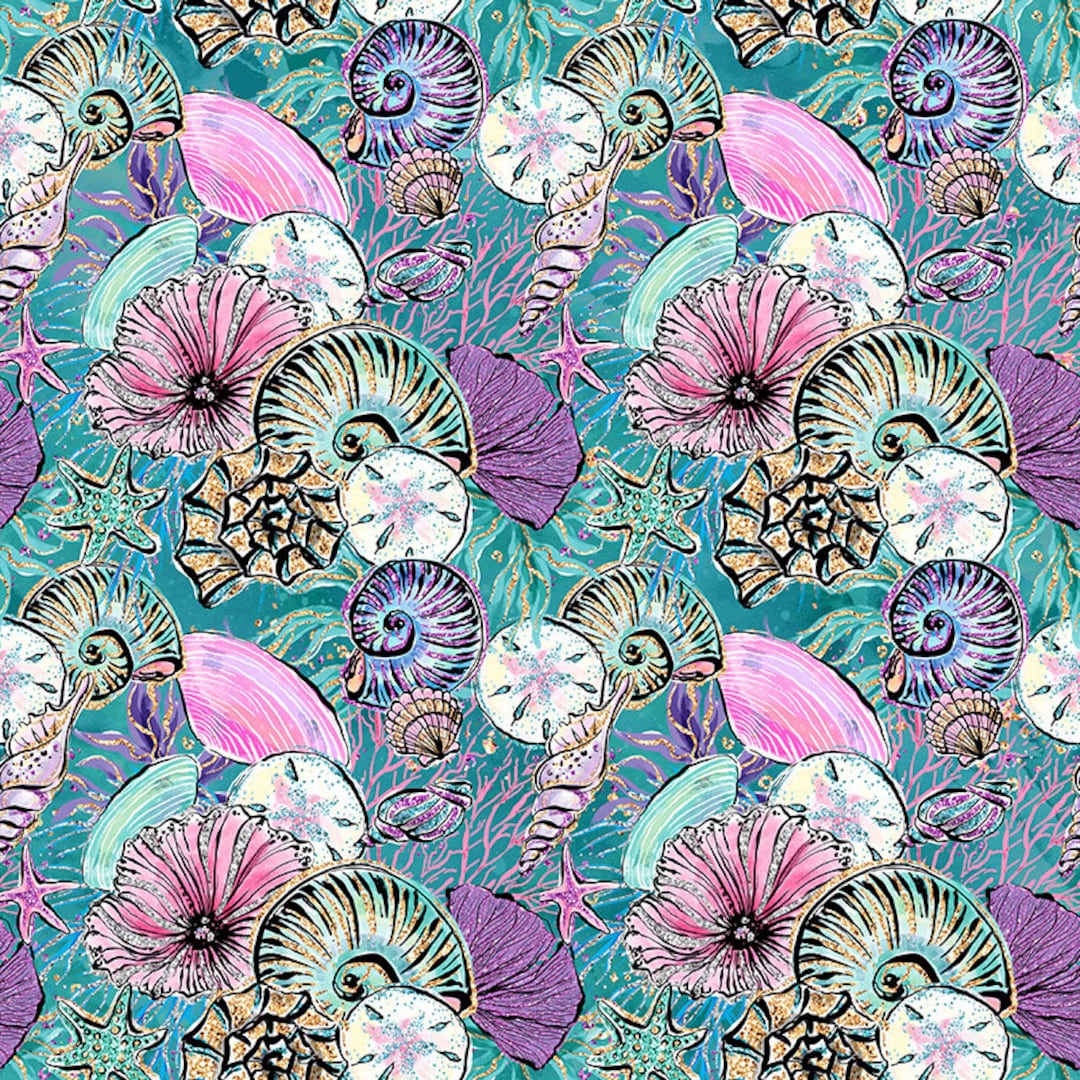 Mermaid Fabric, Ocean Fabric, Shell Fabric, Cotton Fabric, Knit Fabric ...