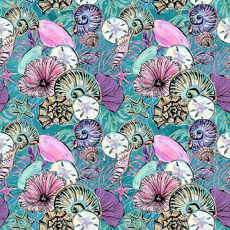 Mermaid Fabric Ocean Fabric Shell Fabric Cotton Fabric - Etsy