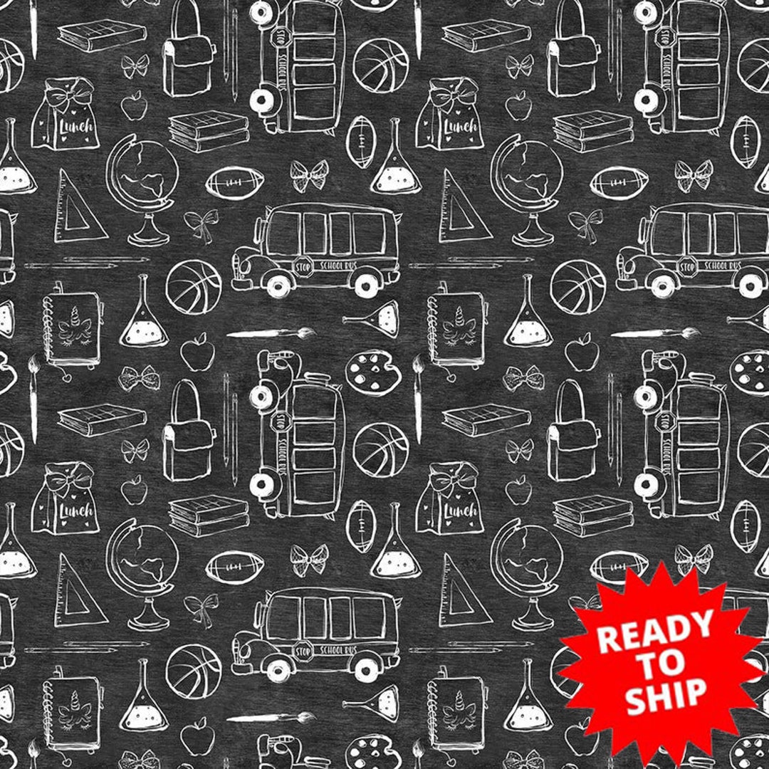 School Fabric, School Bus Fabric, School Supplies Fabric, Cotton Fabric ...